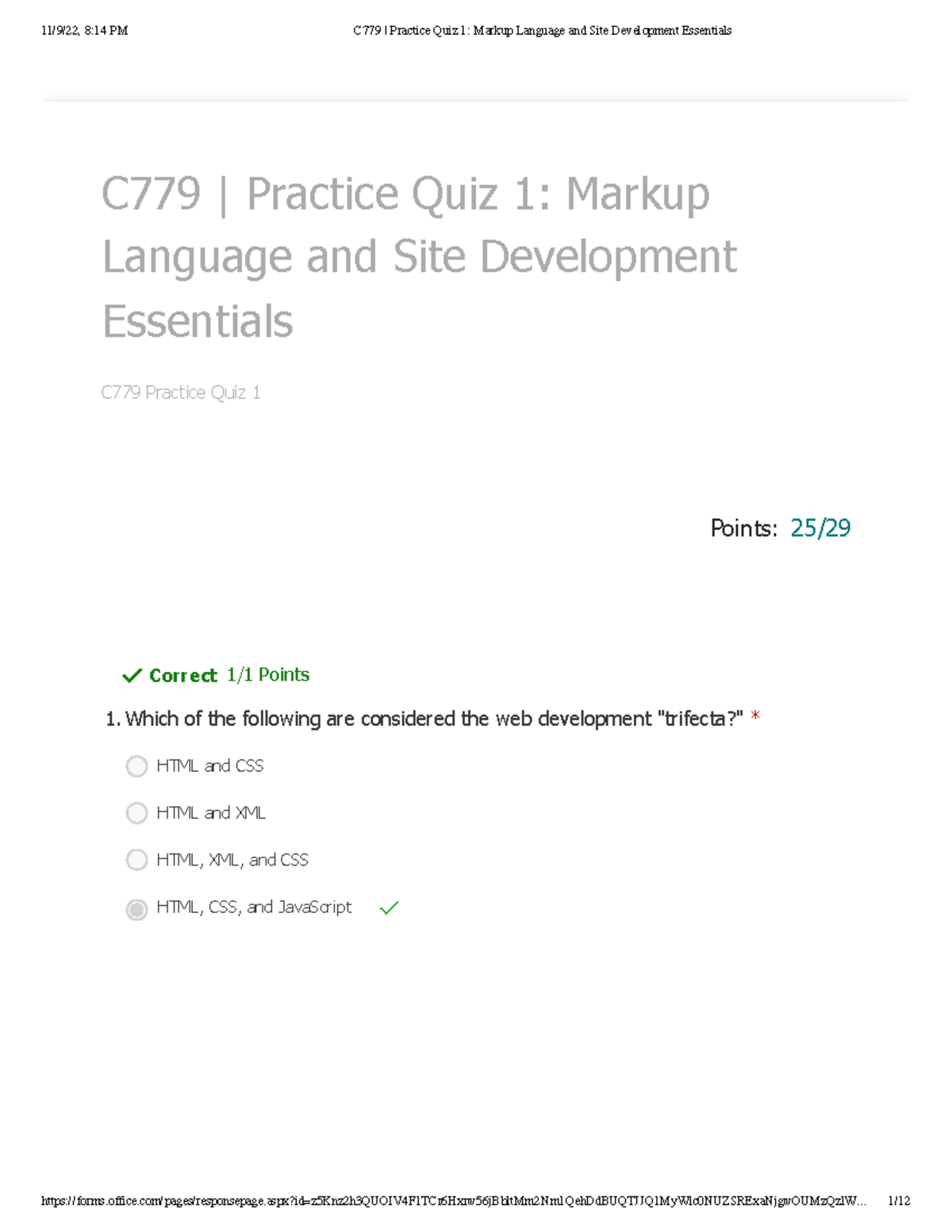 C779 Practice Quiz 1 Markup Language and Site Development Essentials ...