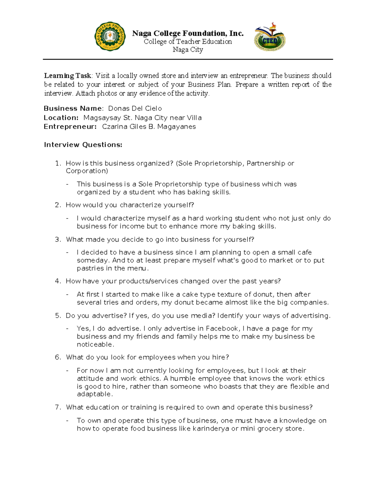 Interview with Entrepreneur Orange Group - Learning Task: Visit a ...