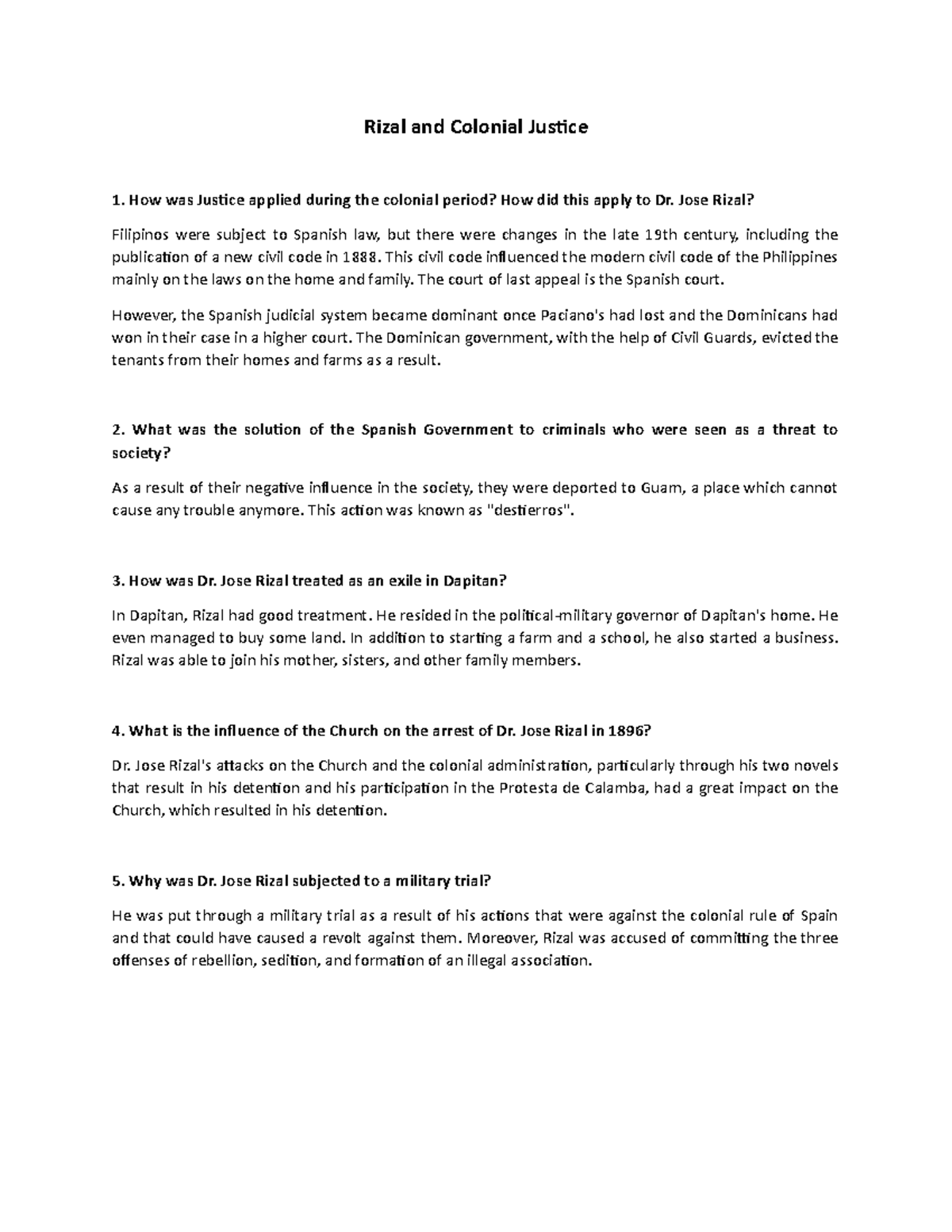 Lecture 20 - Rizal and Colonial Justice How was Justice applied during the colonial period? How ...