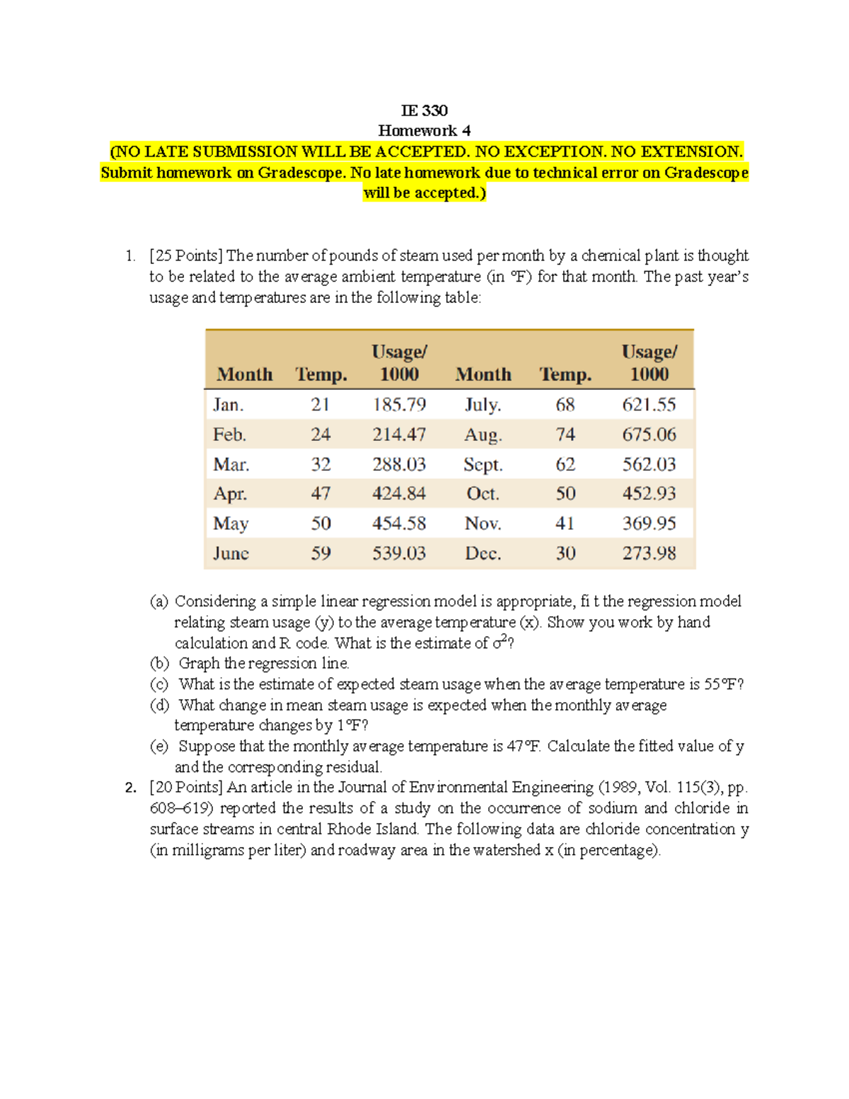 Homework 4 - IE 330 Homework 4 (NO LATE SUBMISSION WILL BE ACCEPTED. NO EXCEPTION. NO EXTENSION ...