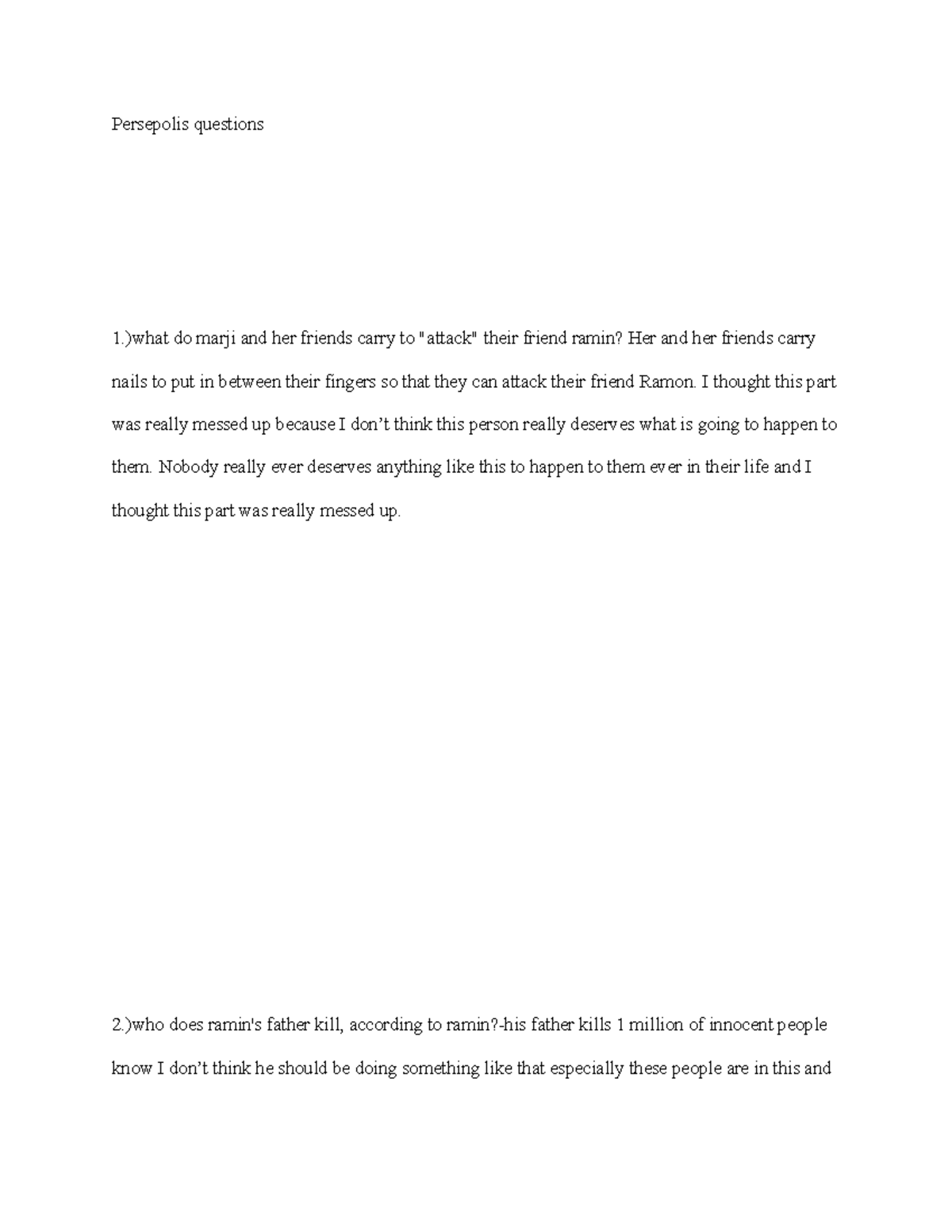 Bhy6 - worksheet - Persepolis questions 1.)what do marji and her ...