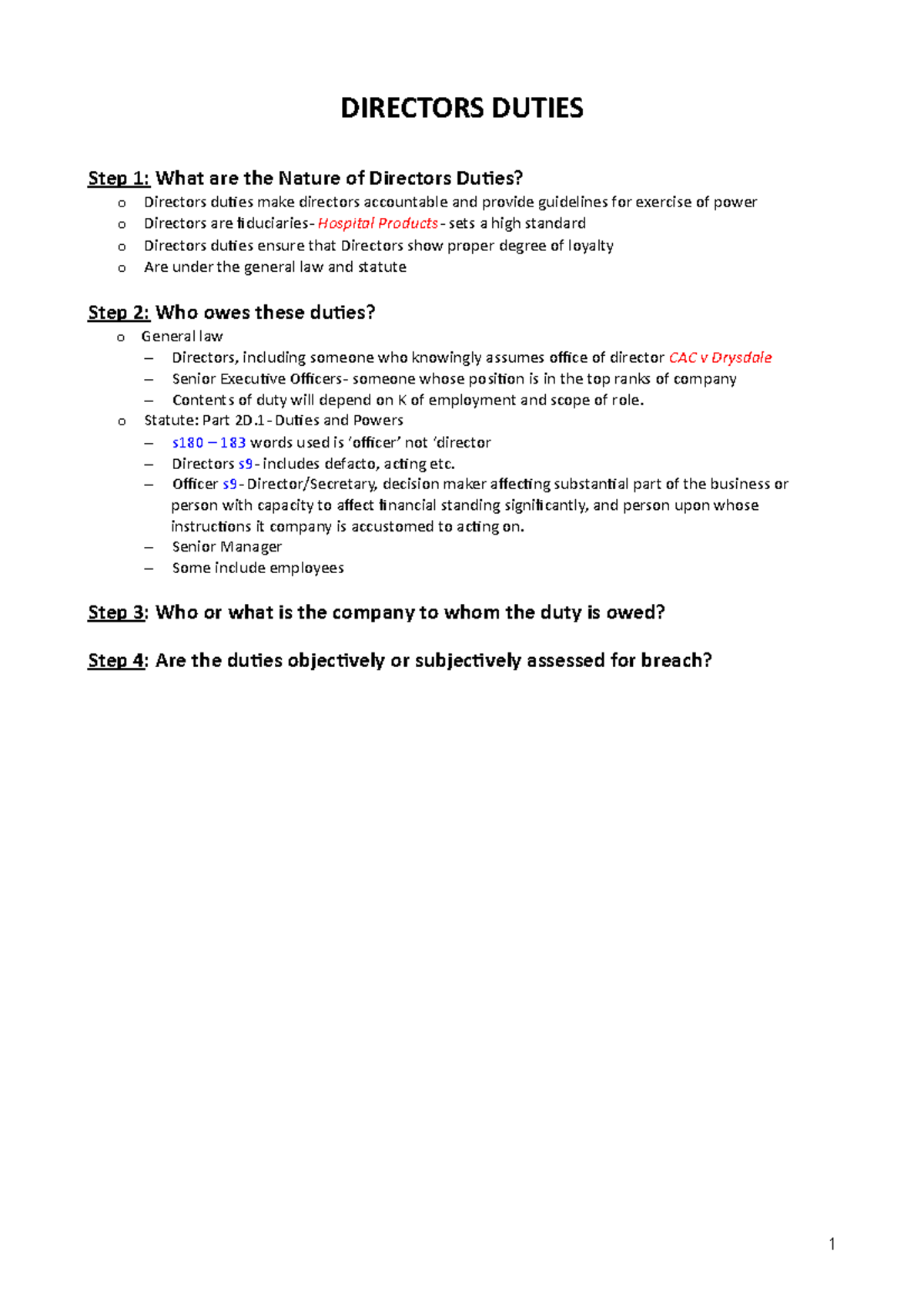 Directors, officers & employees duties - DIRECTORS DUTIES Step 1: What ...