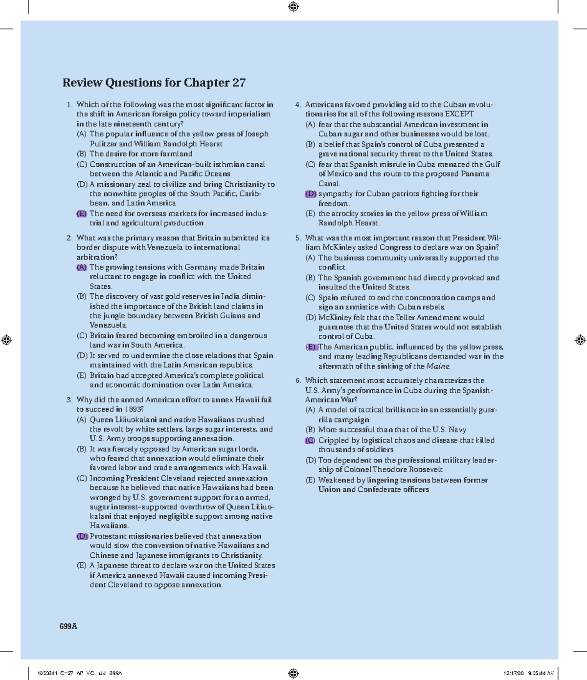 AP review questions chapter 27 - 699A Review Questions for Chapter 27 ...
