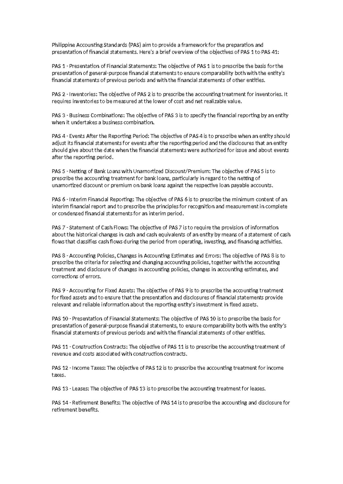 PAS AND PFRS - Philippine Accounting Standards (PAS) aim to provide a ...