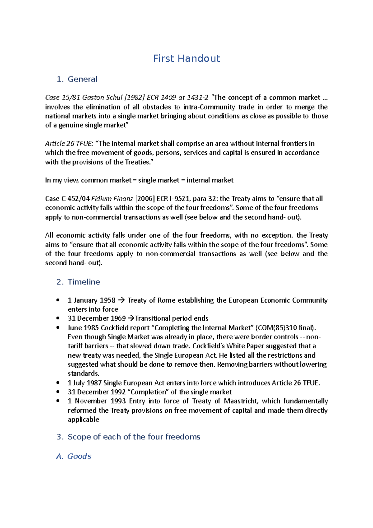 First Handout - First Handout General Case 15/81 Gaston Schul [1982 ...