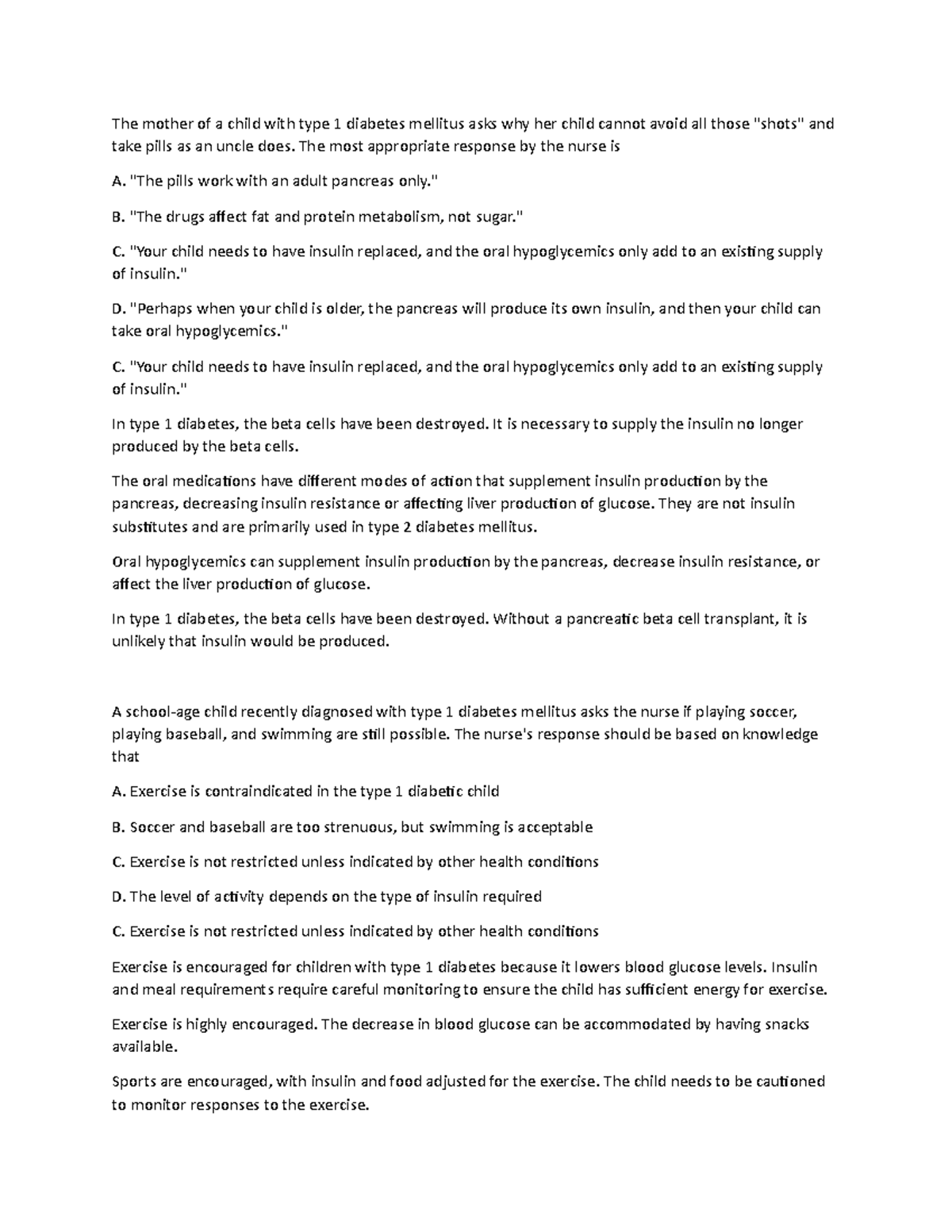 Pediatric Health Exam 11 - The mother of a child with type 1 diabetes ...