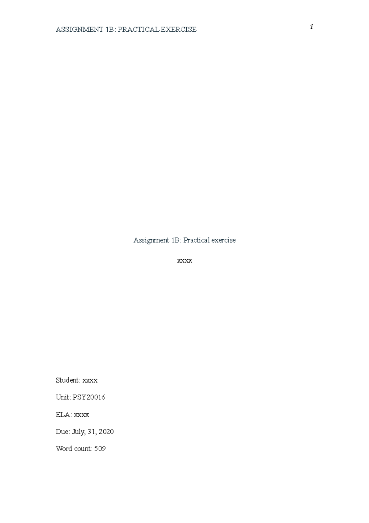 Assignment 1b PSY2000 16 - ASSIGNMENT 1B: PRACTICAL EXERCISE Assignment 1B: Practical exercise ...