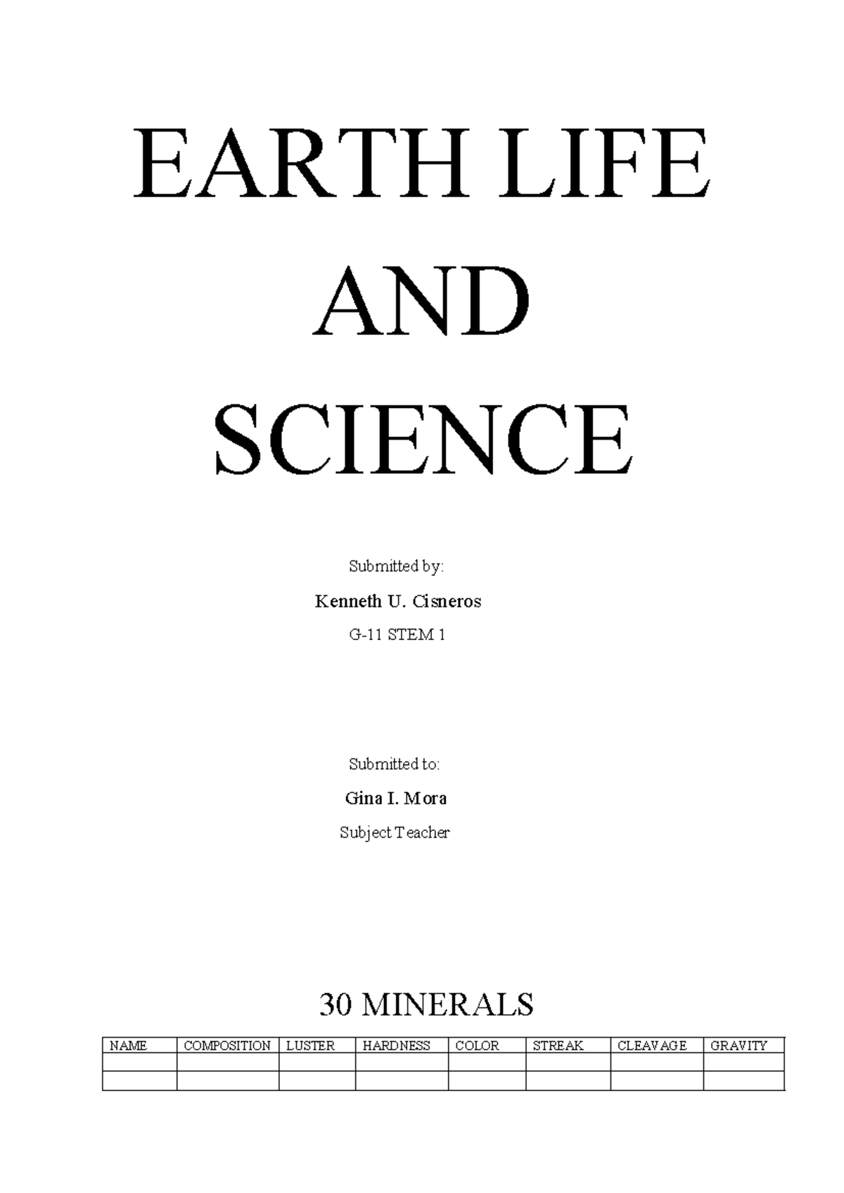 Earth LIFE - Earth Life and Science - EARTH LIFE AND SCIENCE Submitted ...