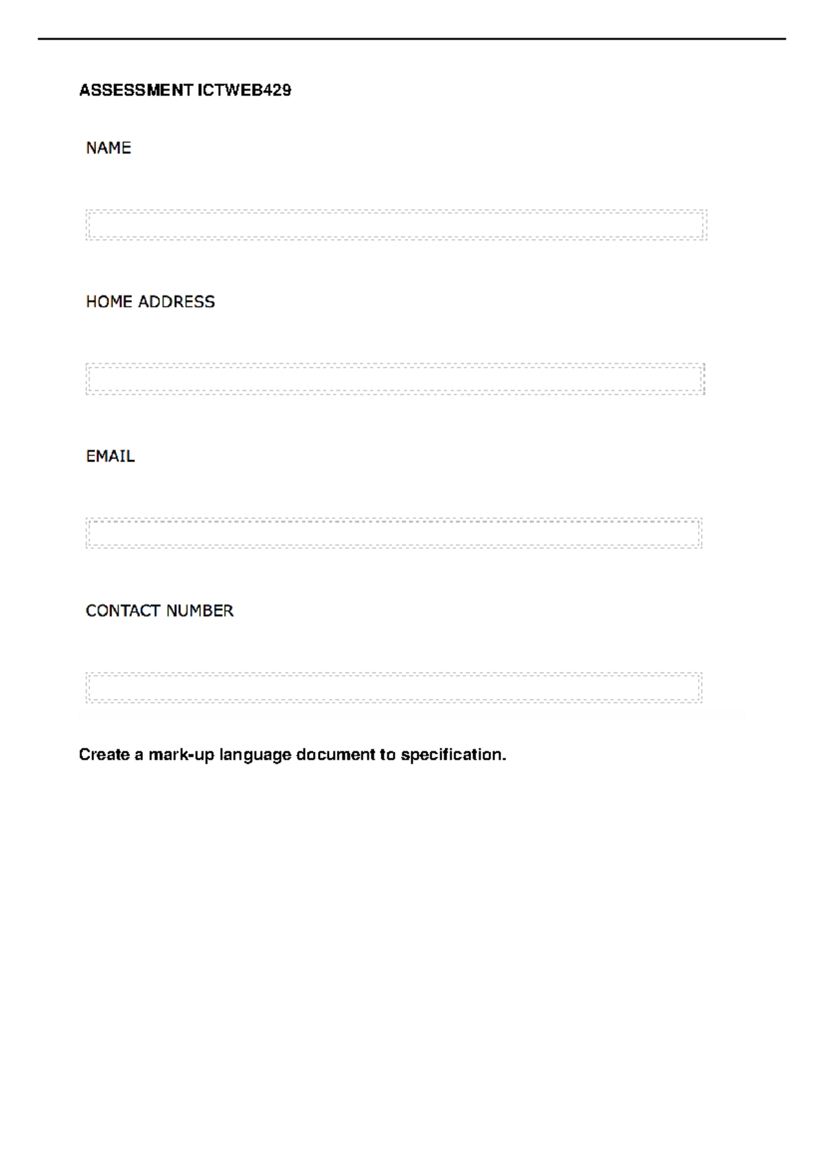 Assessment Ictweb 429 Create A Mark Up Language Document To Specification Assessment Ictweb