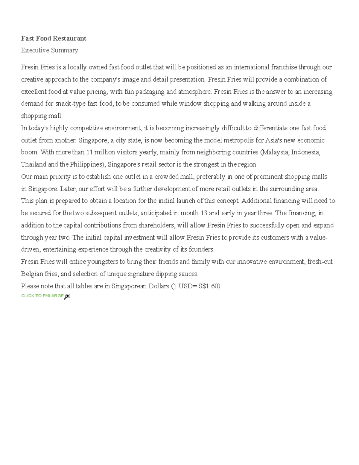 Fast Food Restaurant - Fast Food Restaurant Executive Summary Fresin ...