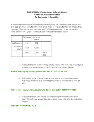 Practice Exam Questions ONLY - Introduction to Epidemiology Practice ...