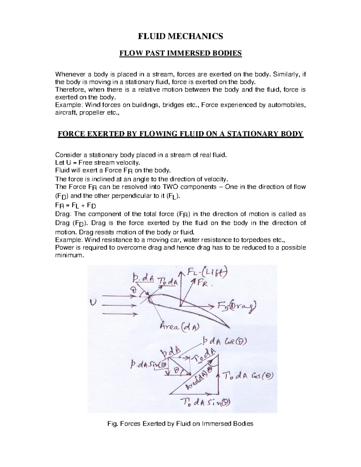 11A. FLOW PAST Immersed Bodies - FLUID MECHANICS FLOW PAST IMMERSED ...