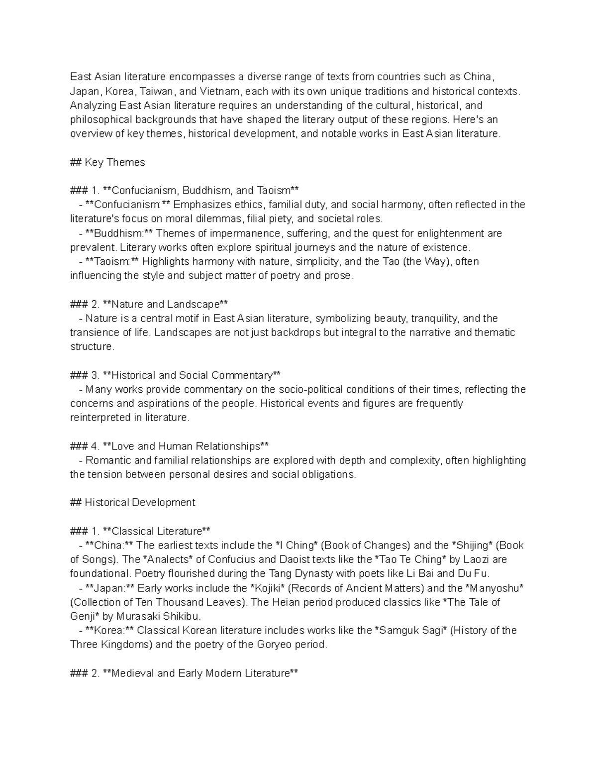 East Asian literature essay - East Asian literature encompasses a ...