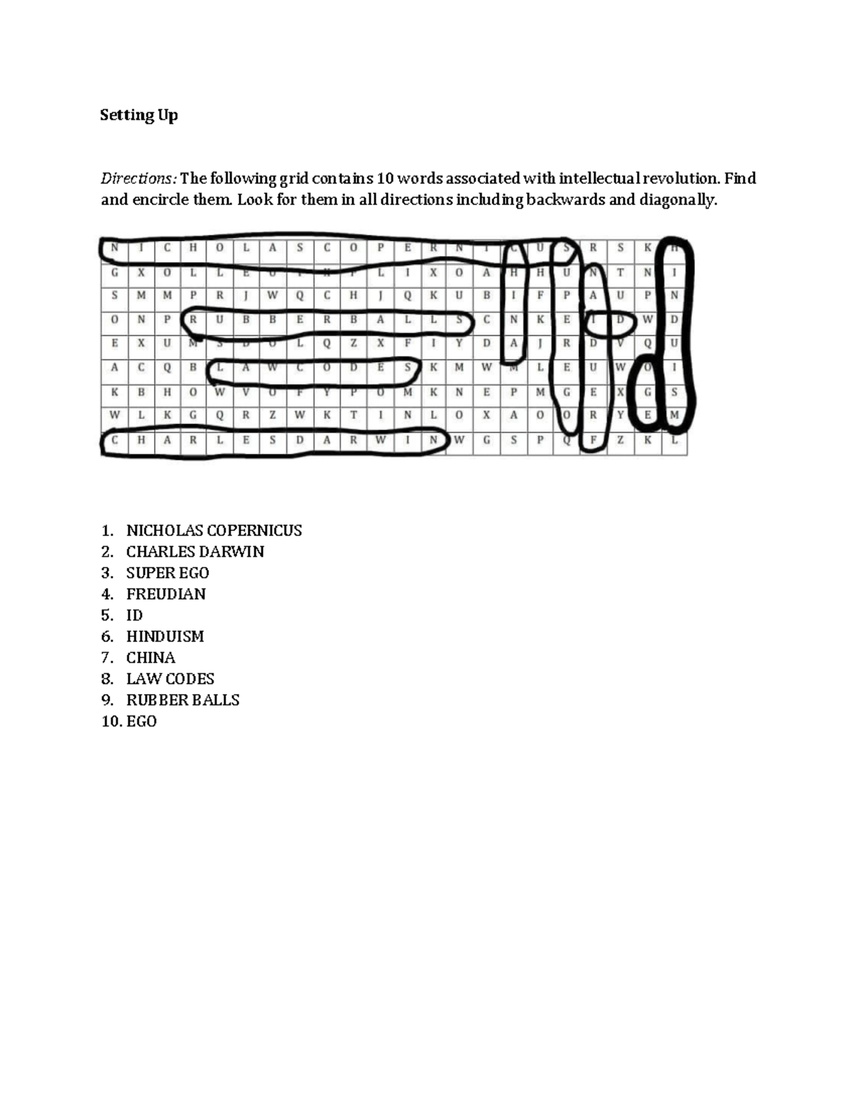 STS Activity Setting UP Activity 4, 5 - Setting Up Directions: The ...