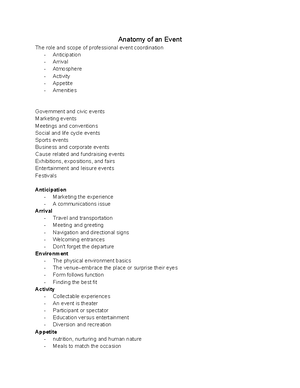Event Production - In class notes - Event Production Production ...