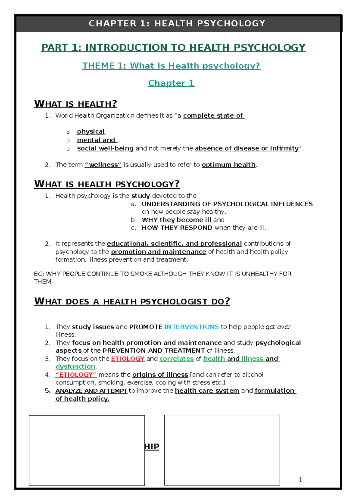 Psychology Chapter 1 - Summaries - PART 1: INTRODUCTION TO HEALTH ...