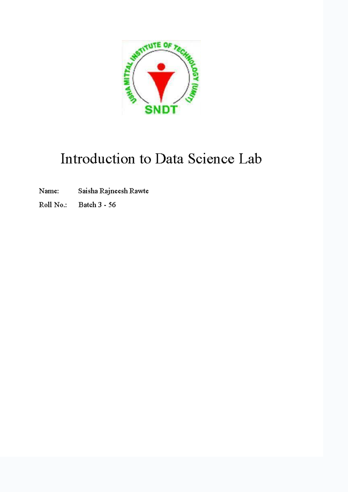 Python Practical Introduction To Data Science Lab Name Saisha Rajneesh Rawte Roll No Batch