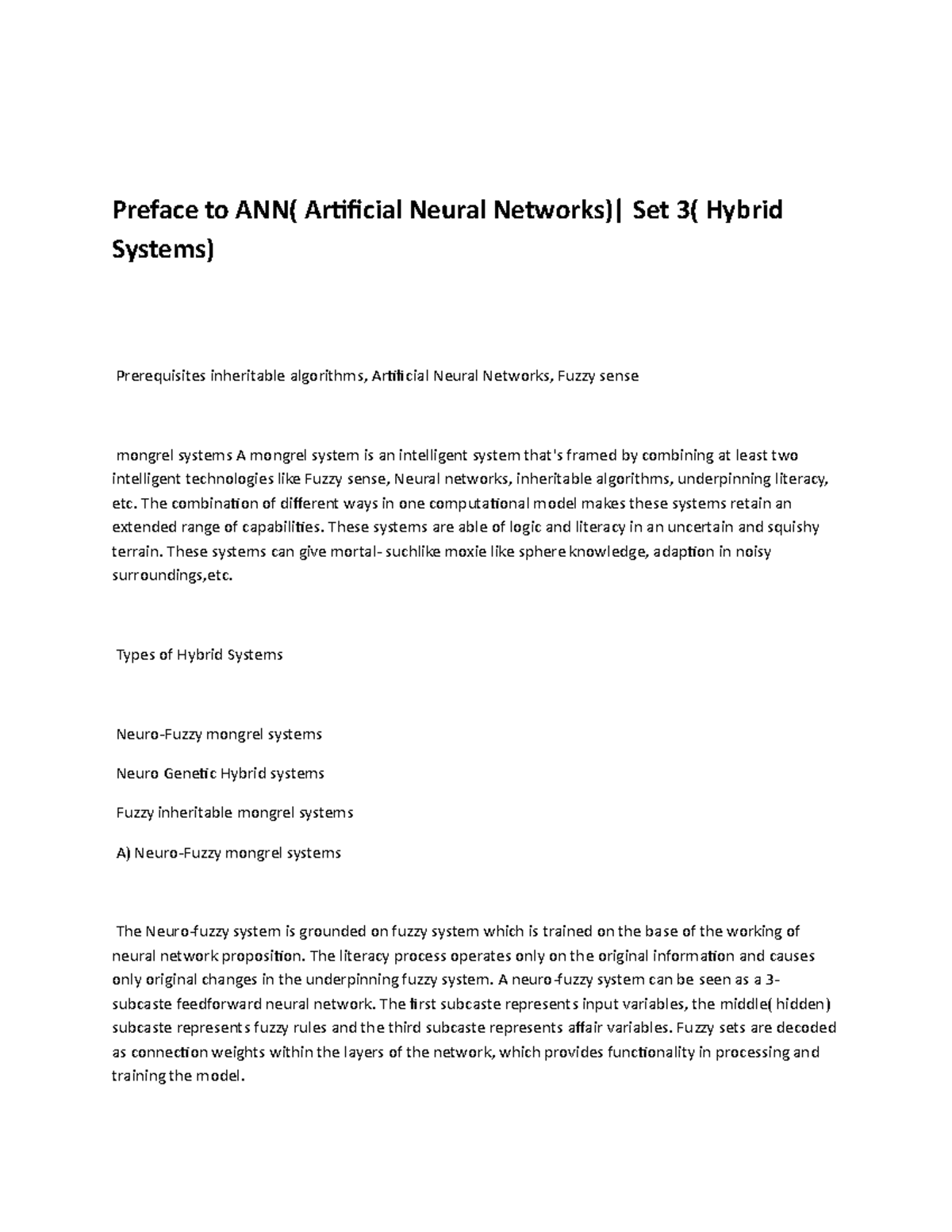 Preface to ANN( Artificial Neural Networks)Set 3( Hybrid Systems) - Preface to ANN( Artificial ...