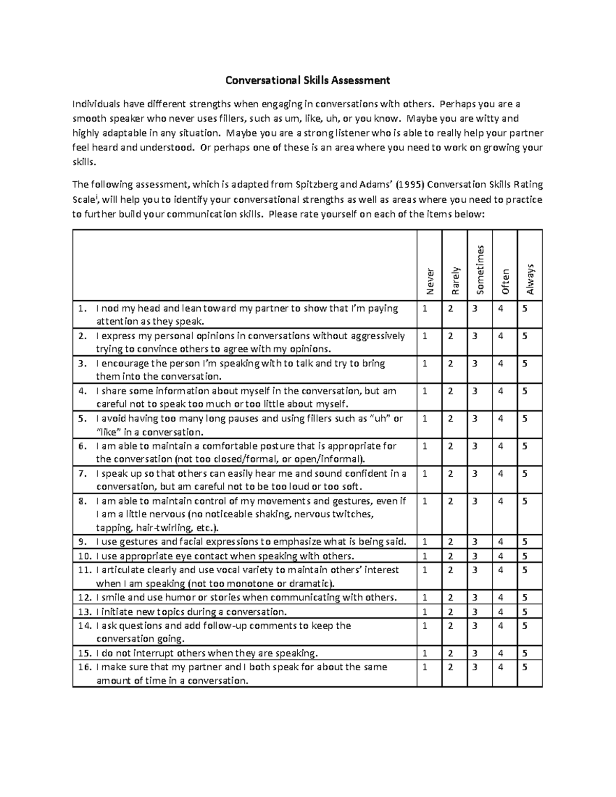 Inclusive Public Speaking - Conversational Skills Assessment ...