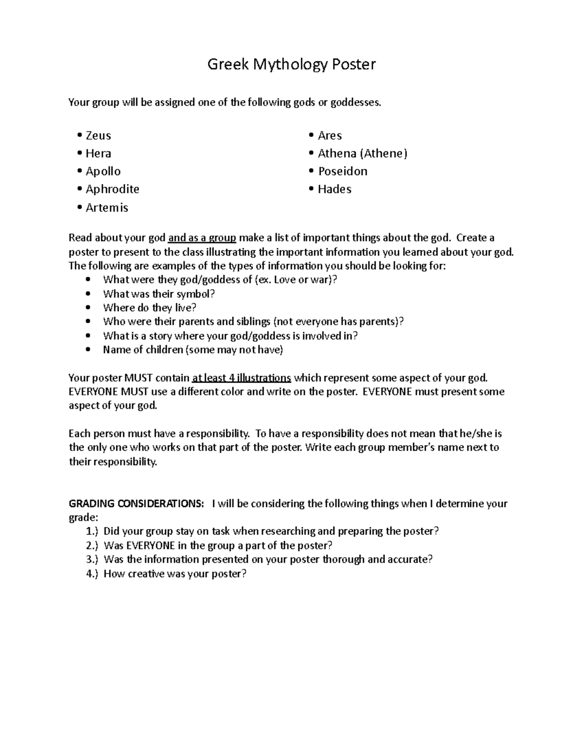 04 - Mythology Posters - Greek Mythology Poster Your group will be ...