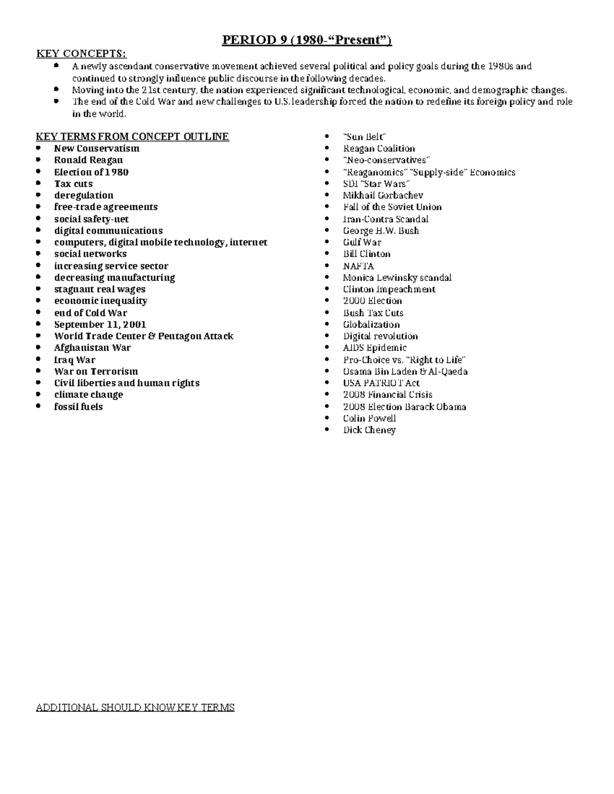 AP EXAM Period 9 Review - PERIOD 9 (1980-“Present”) KEY CONCEPTS: A ...