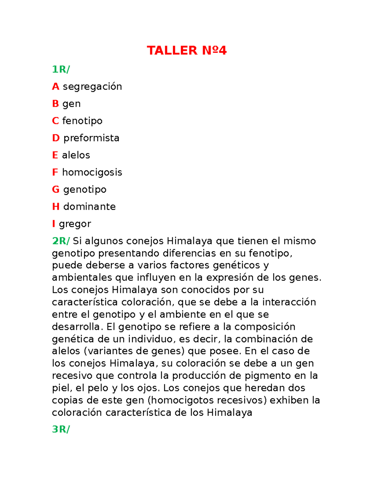 Taller Nº4 biologia - svsbsvfc svsdv - TALLER Nº 1R/ A segregación B ...