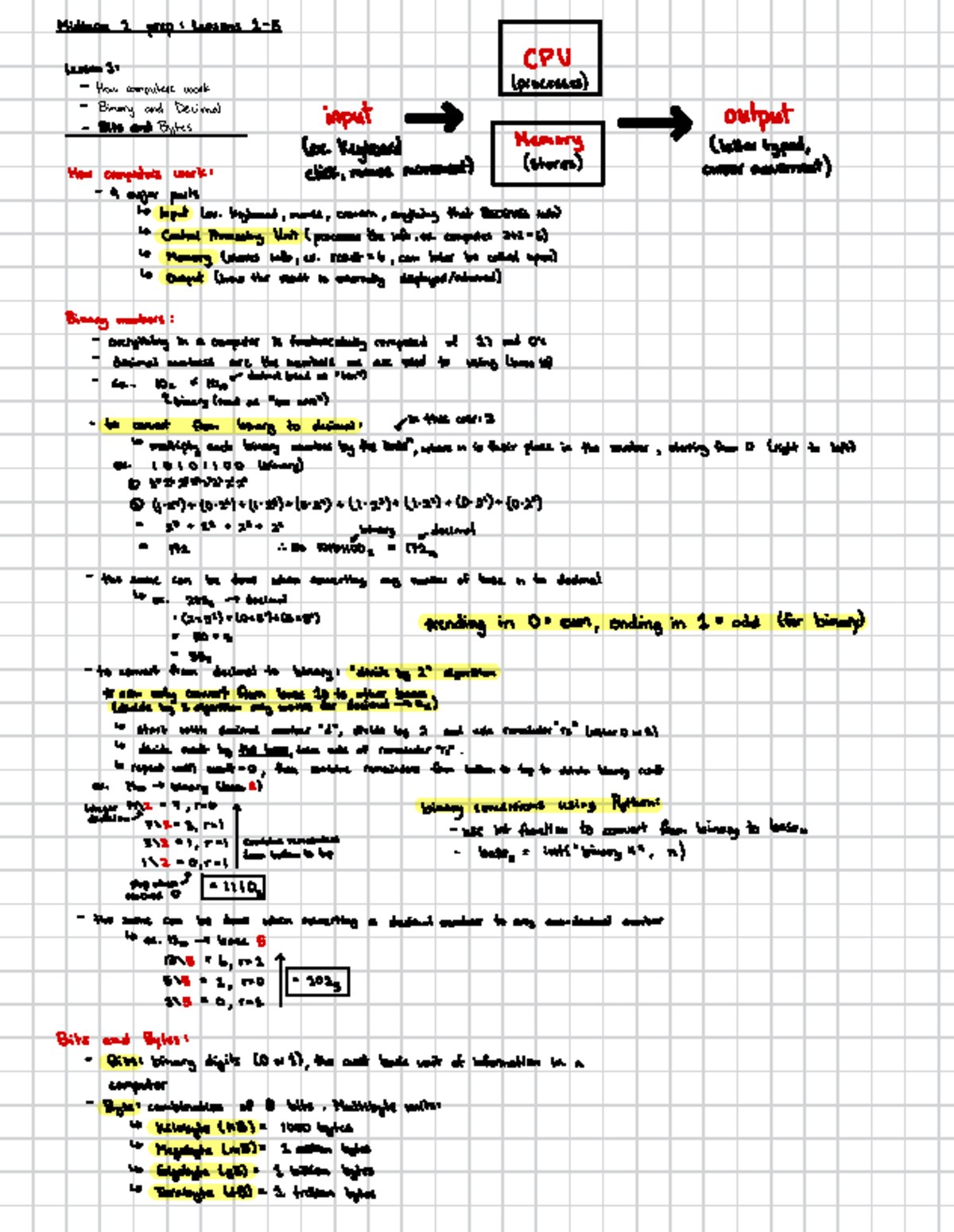 COMP 202 Lecture Summaries - Midterm 1 prep : Lessons 1- Lesson 9 : CPU - How computers work ...