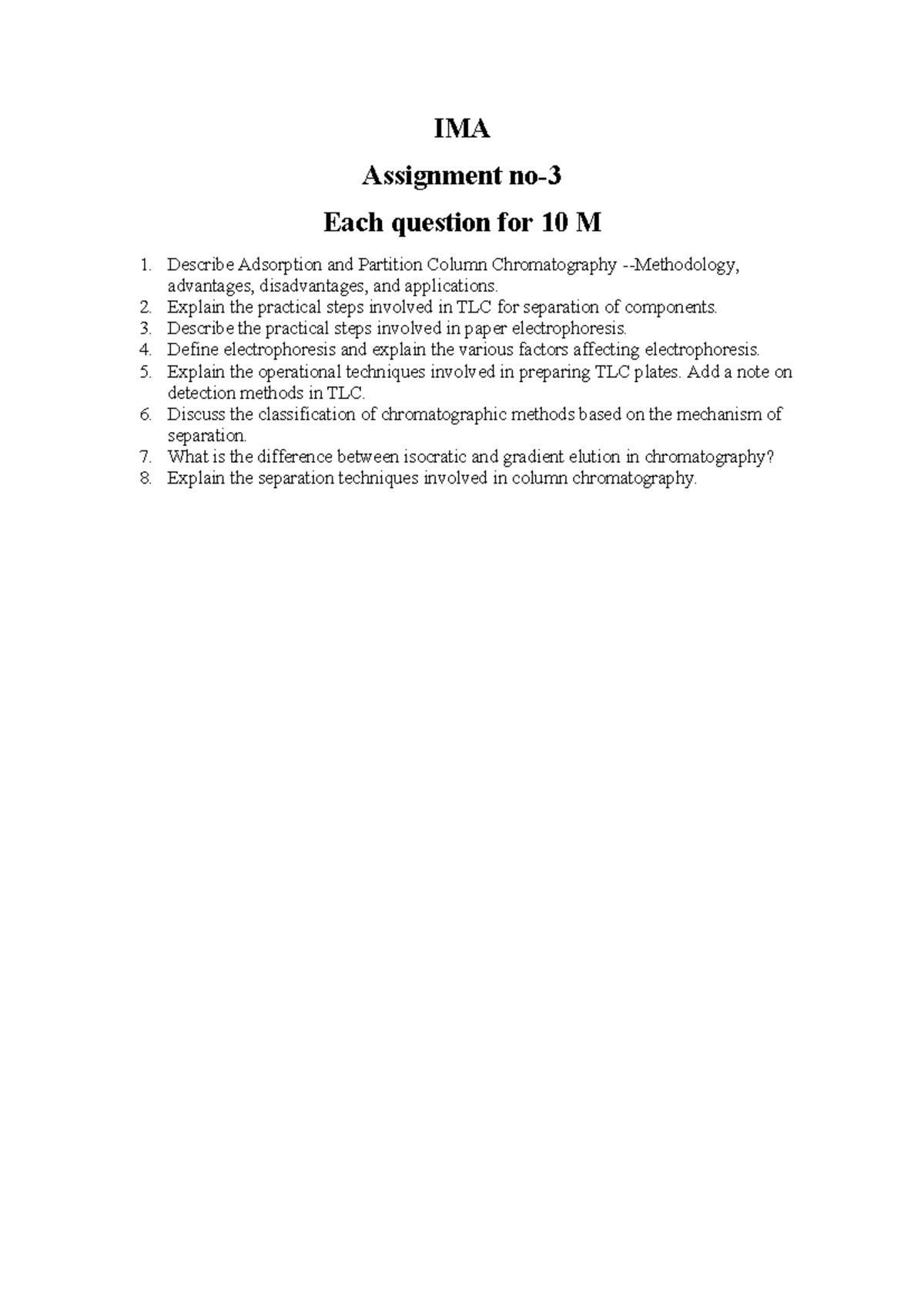 Assignment IMA unit 3 - IMA Assignment no- Each question for 10 M 1 ...