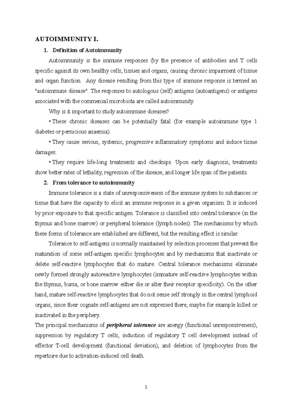 Autoimmunity - AUTOIMMUNITY I. Definition of Autoimmunity Autoimmunity ...