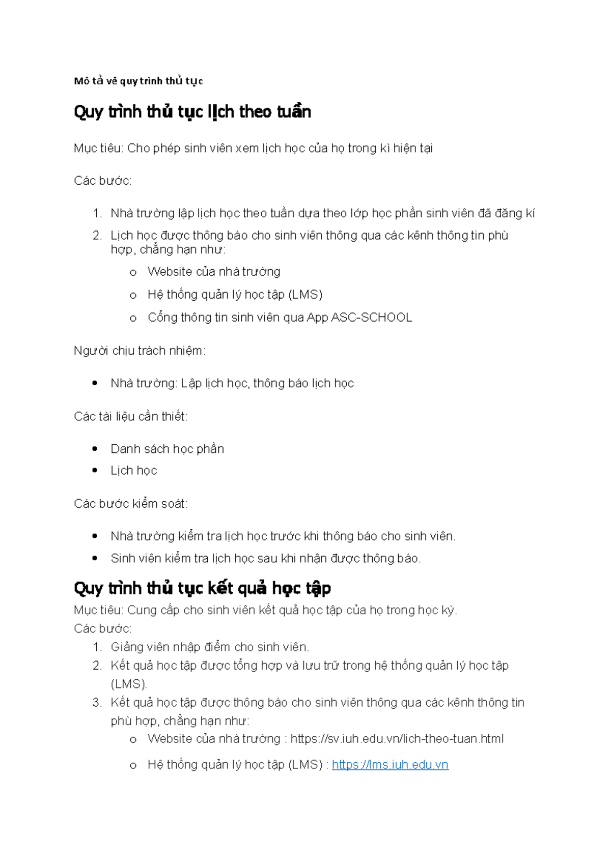 Quy trình thủ tục lịch theo tuần - Mô t ả vềề quy trình th ủ ụt c Quy trình th ủ t ục l ch theo ...