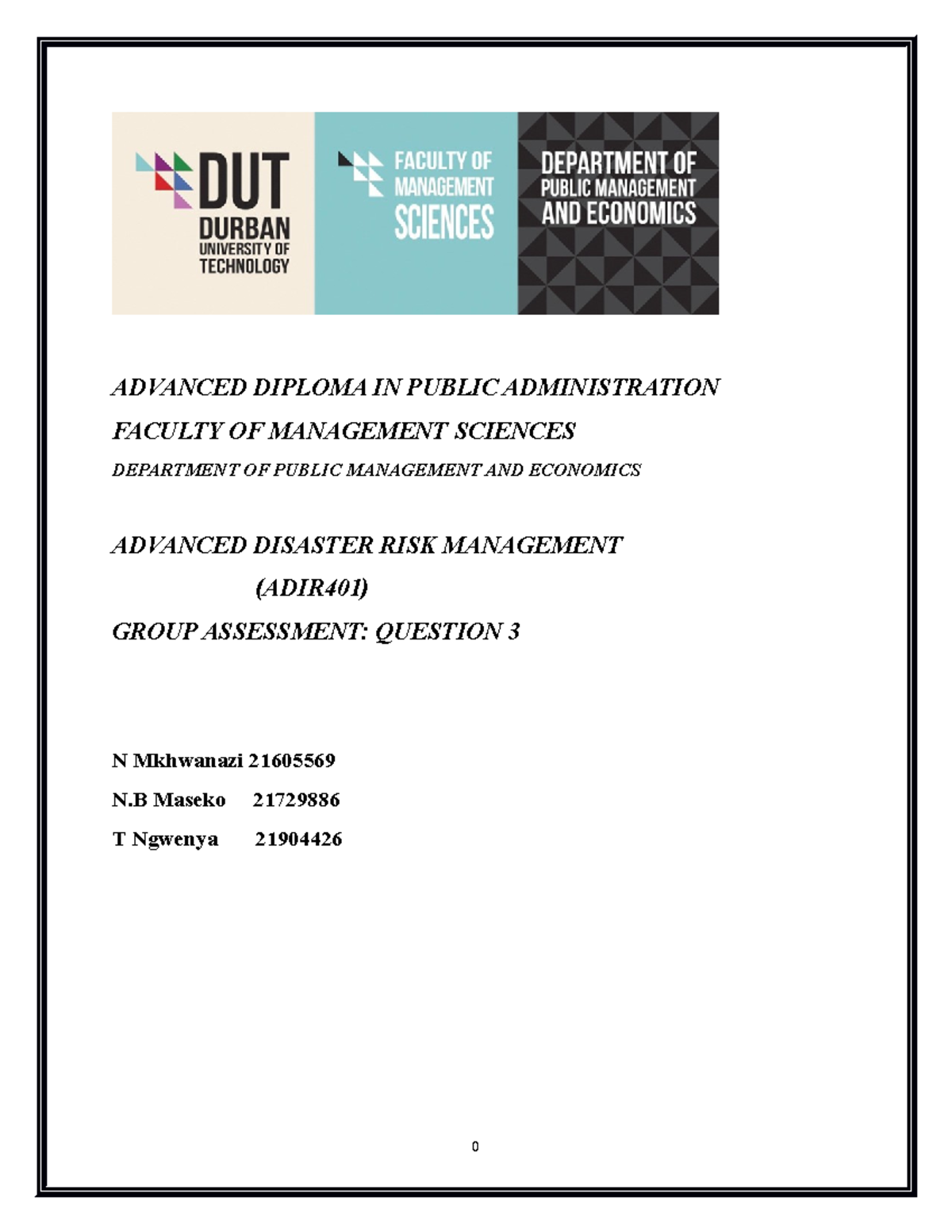 Advanced DRM Group Q3 - total disaster risk managment - ADVANCED ...