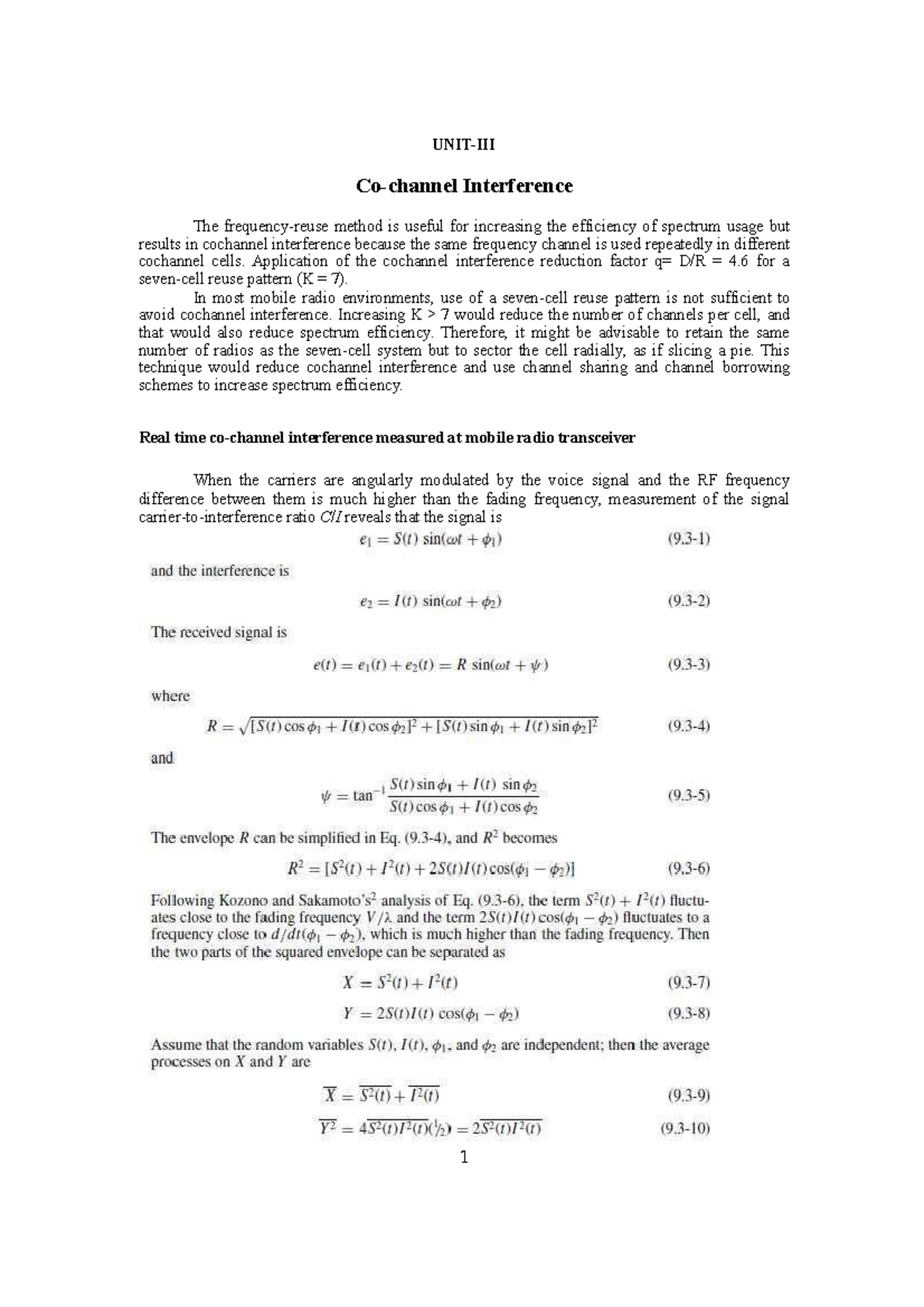 CMC UNIT-II-Part1 - Class material - UNIT-III Co-channel Interference ...