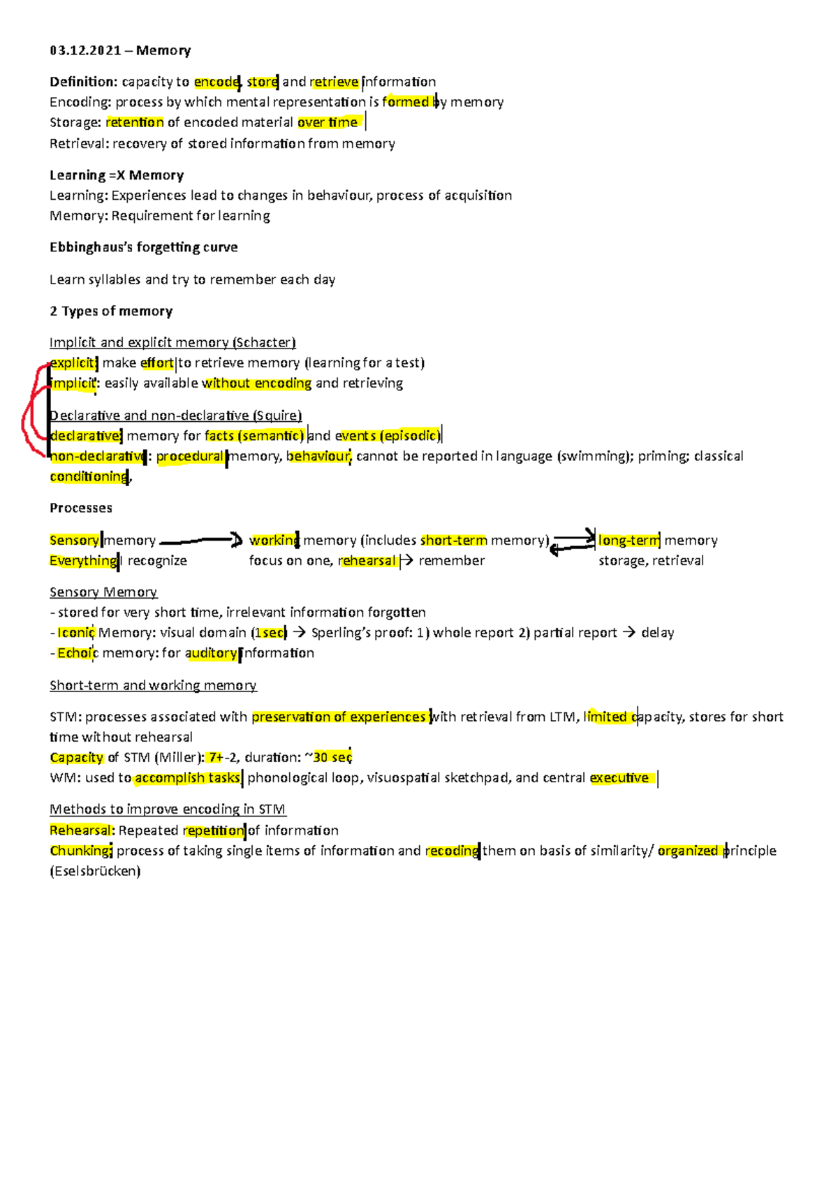 Lecture 4 - Memory - 03.12 – Memory Definition : capacity to encode ...