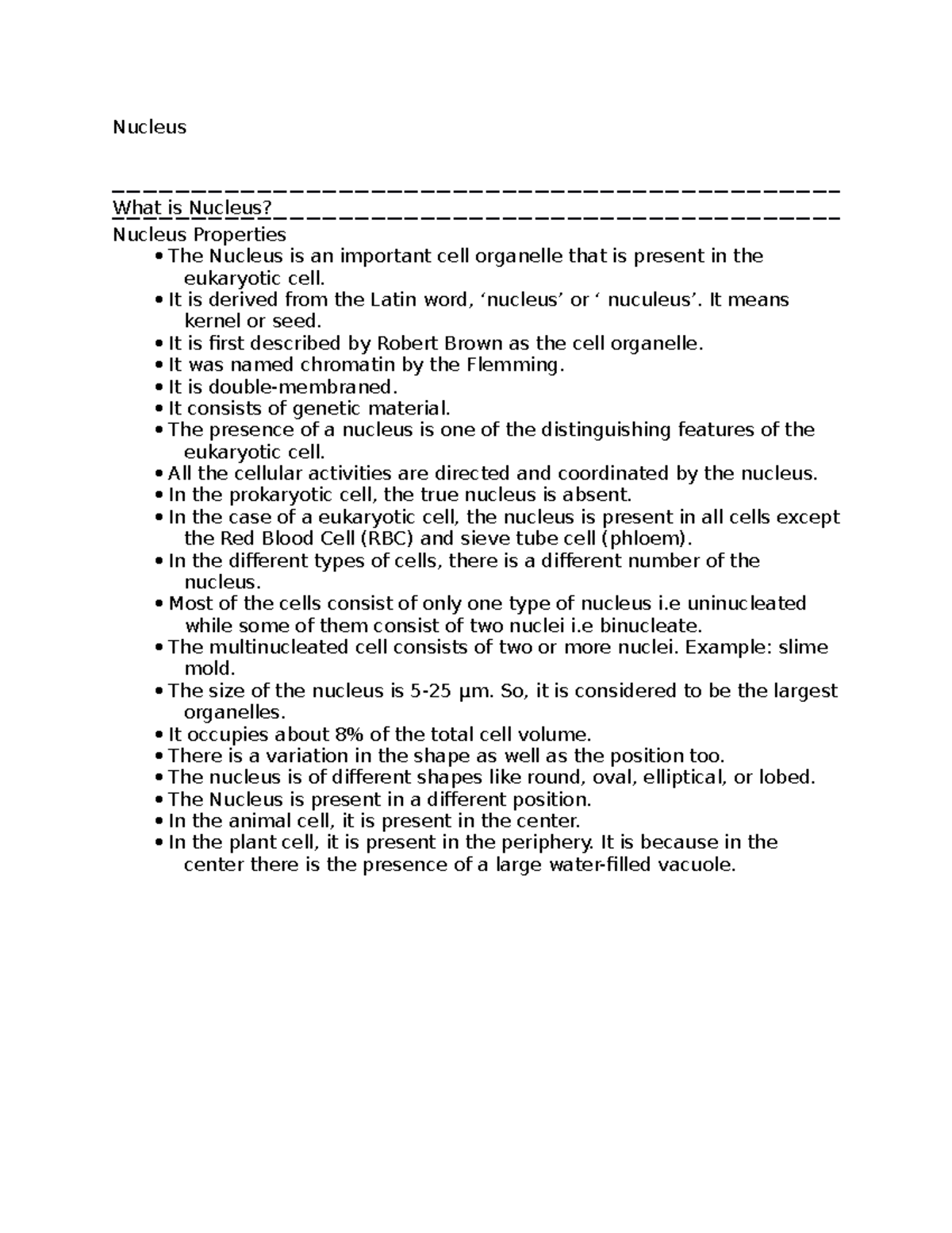 Nucleus - notes - Nucleus What is Nucleus? Nucleus Properties The ...