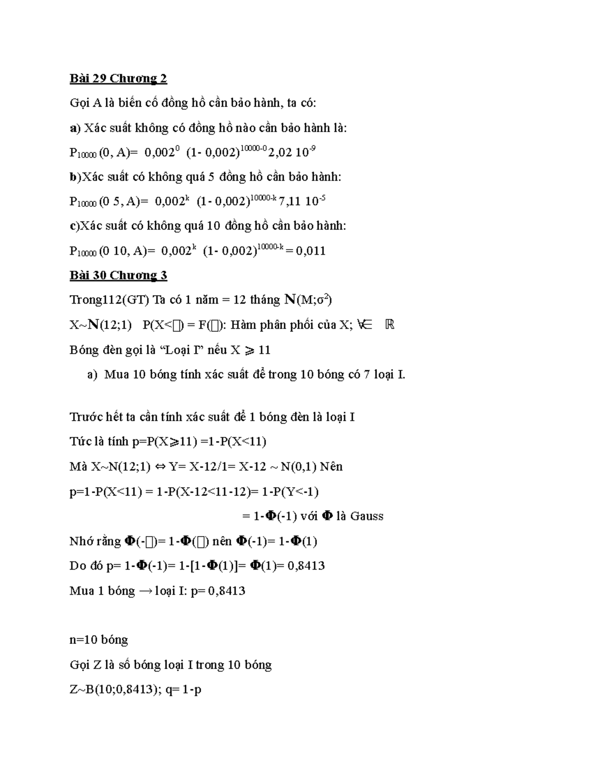 Bài-tập-c2-c3 - ltxs - Bài 29 Chương 2 Gọi A là biến cố đồng hồ cần bảo ...