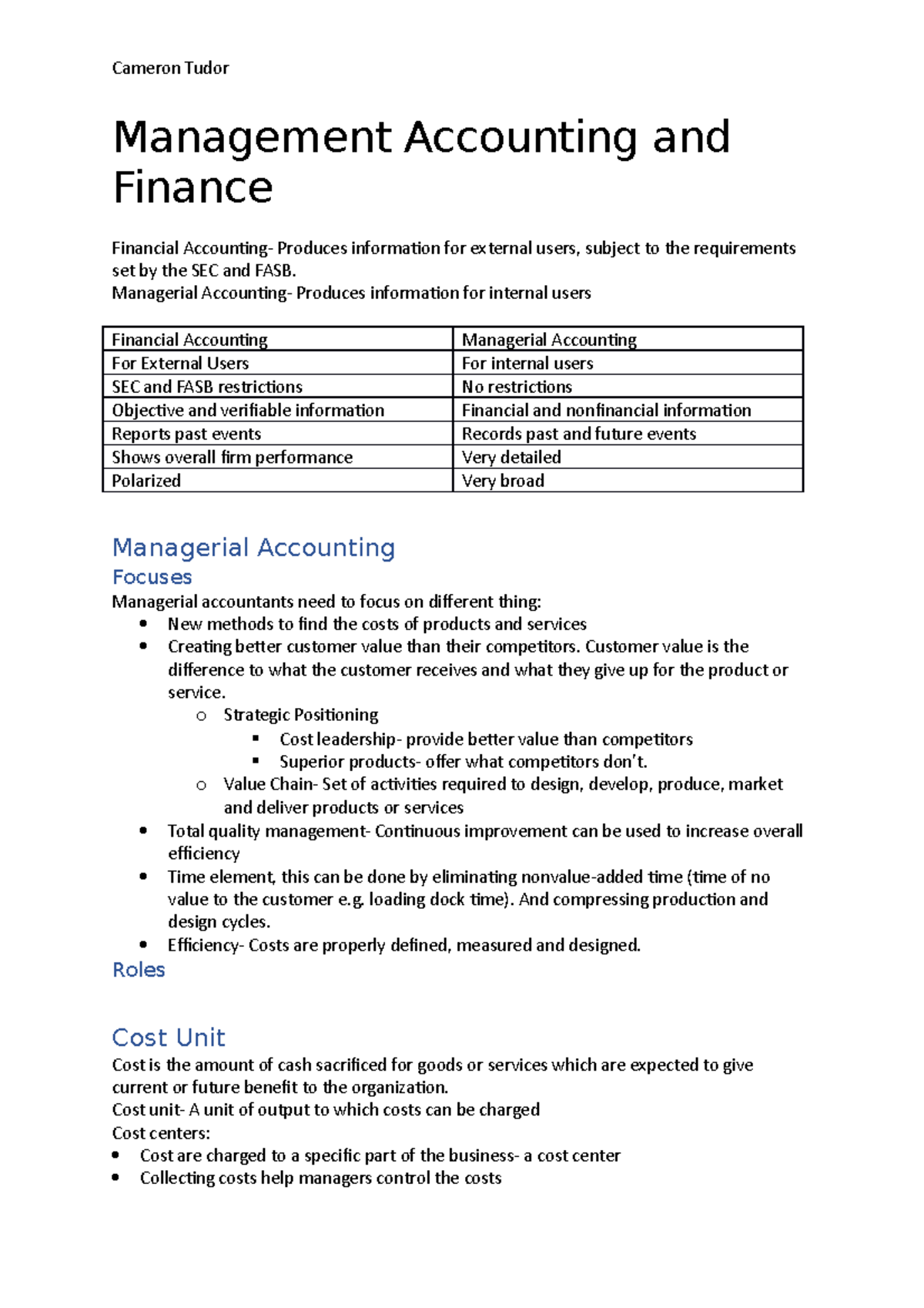 Management Accounting and Finance - Managerial Produces information for ...