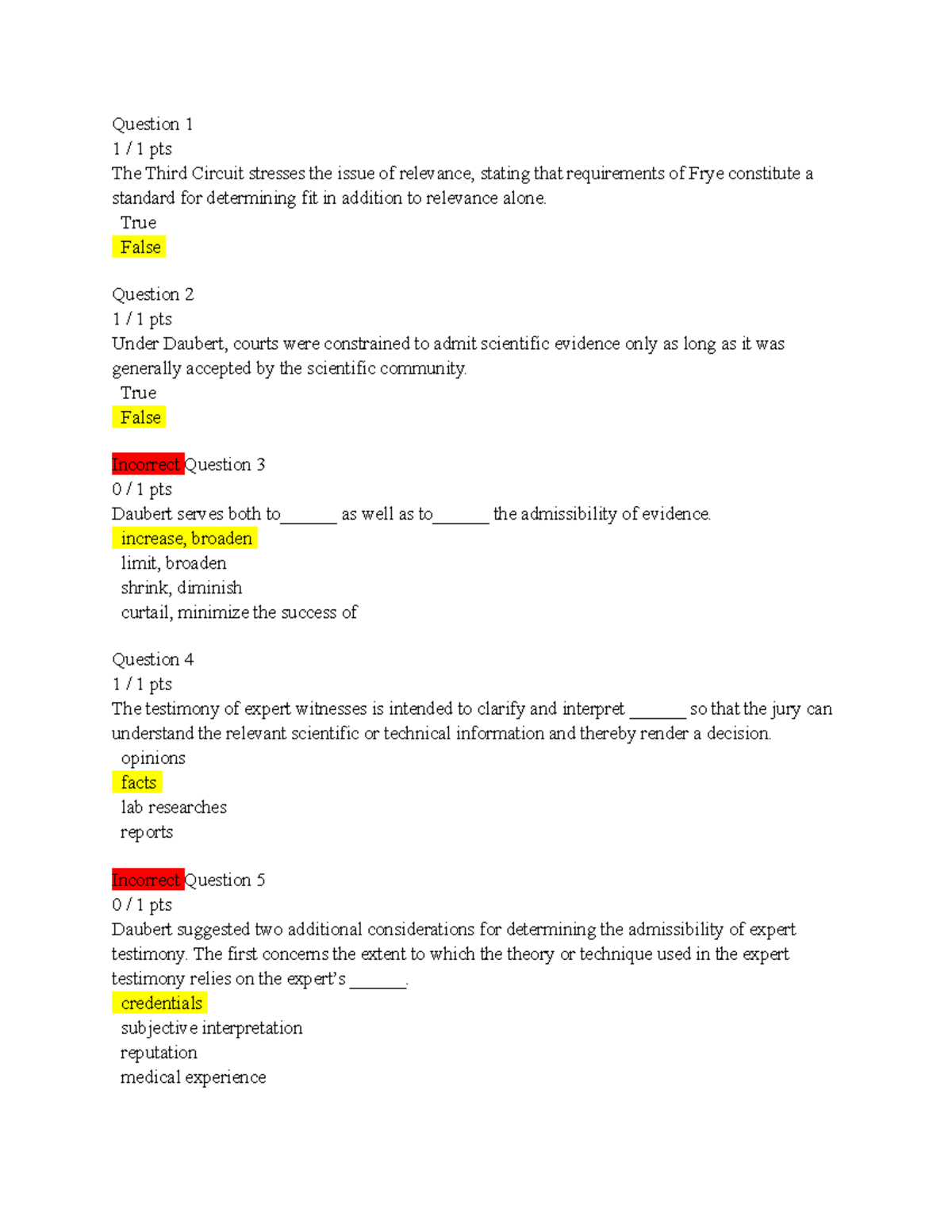 CJUS 369 Quiz 2 Ch 2 Attempt 1 - Question 1 1 / 1 pts The Third Circuit stresses the issue of ...