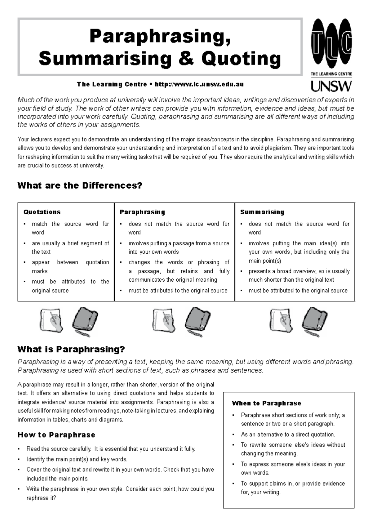 Using Quotes Paraphrases Summaries Paraphrasing Summarising