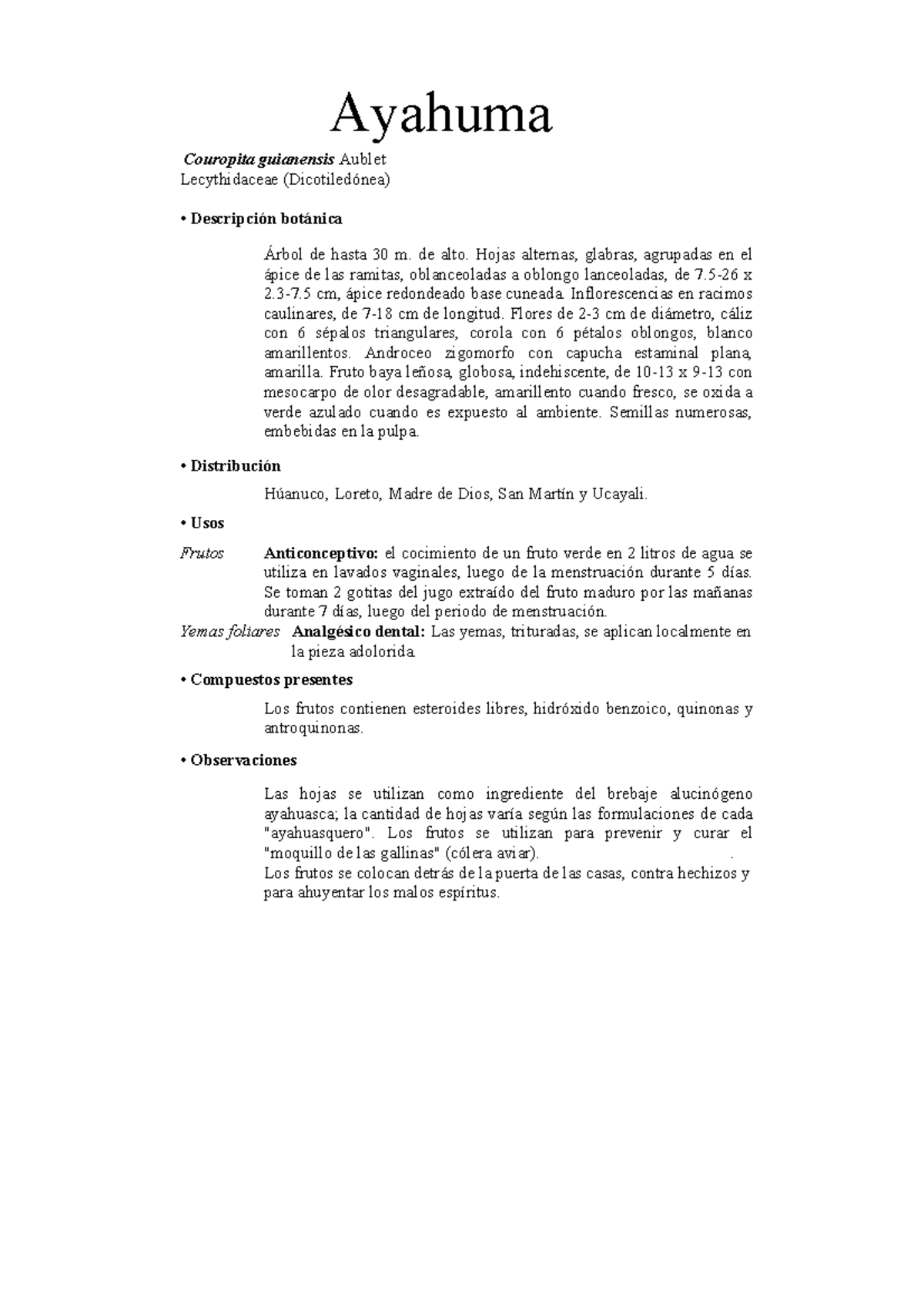 Ayahuma - Ayahuma Couropita guianensis Aublet Lecythidaceae ...