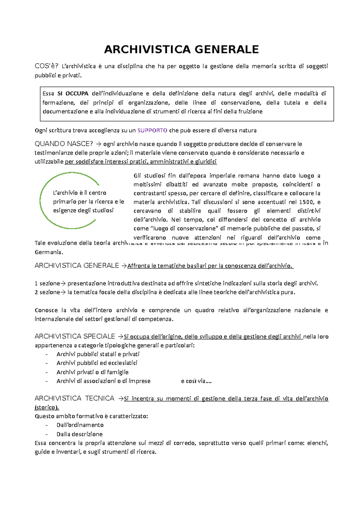 Archivistica Generale - ARCHIVISTICA GENERALE COS’è? L’archivistica è ...