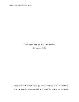QUM2 Task 2 - Studocu - Task 2 paper for C207 - QUM2 Task 2: Decision Tree Analysis C207 – - Studocu