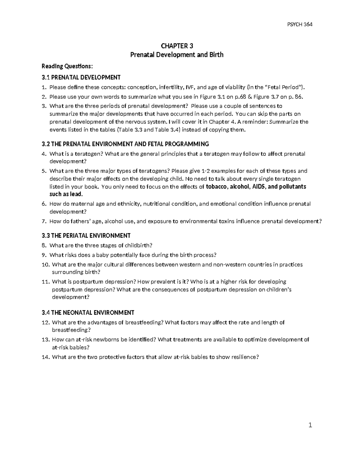 364 Ch3 Prenatal W24 - notes - CHAPTER 3 Prenatal Development and Birth ...