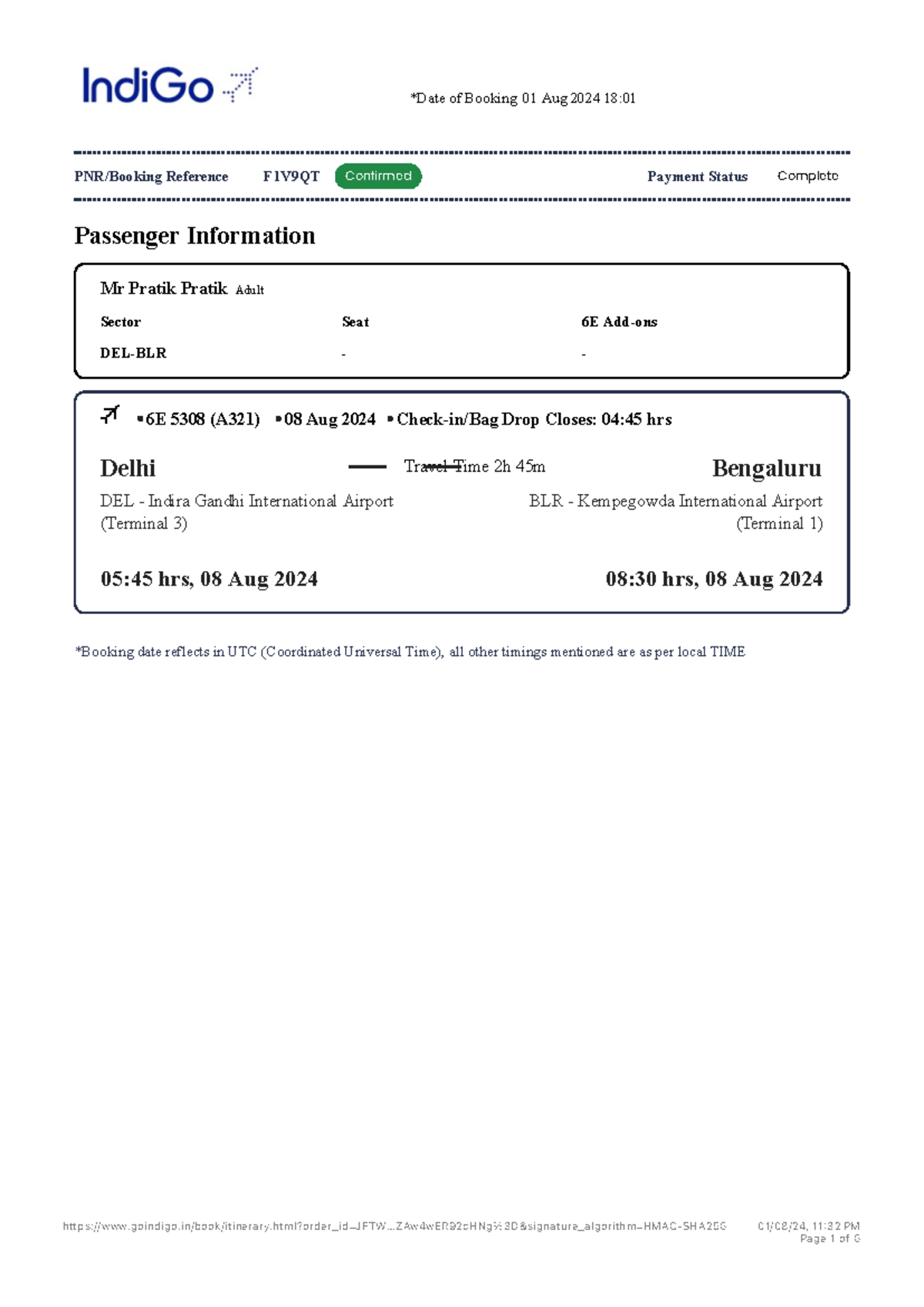 Itinerary - Goof have rwd - PNR/Booking Reference F1V9QT Confirmed ...