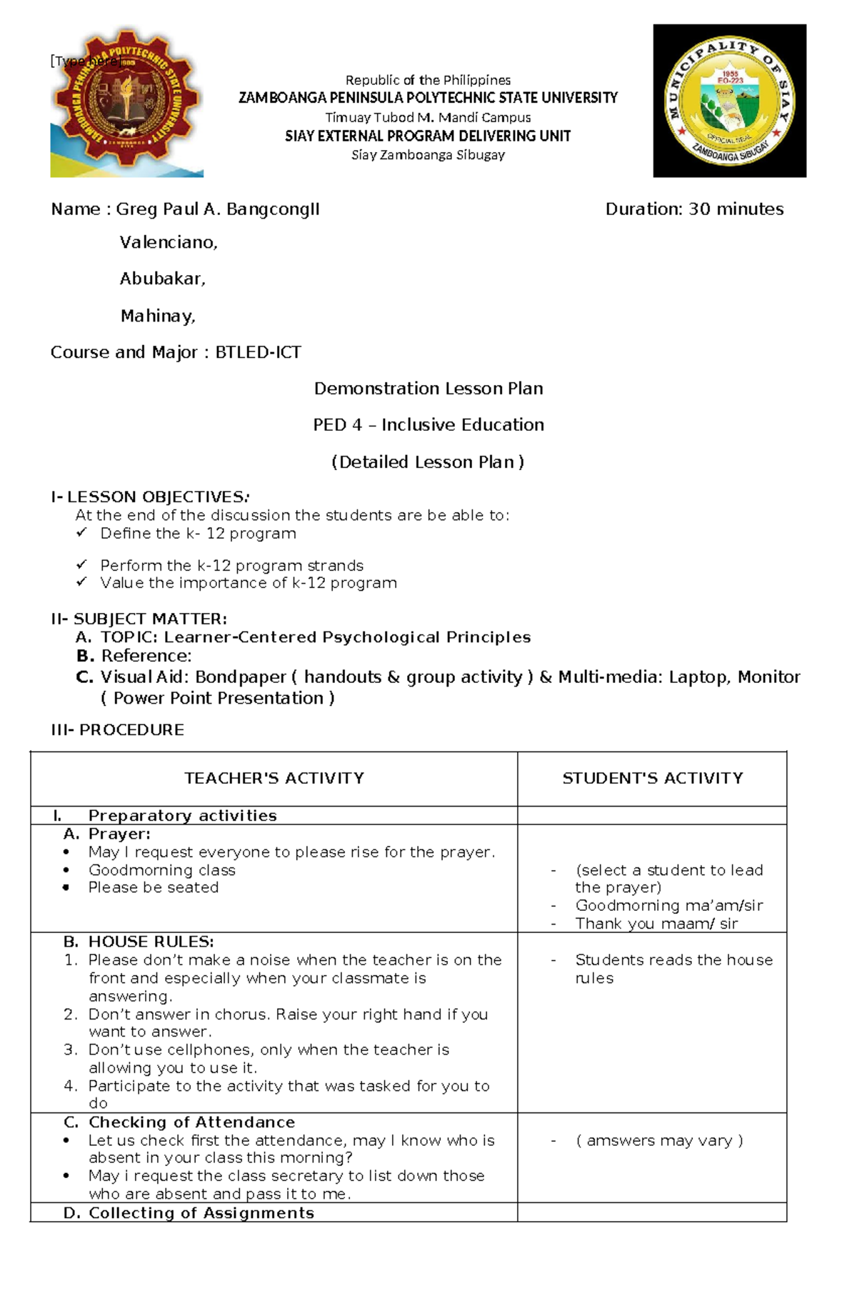 Lesson plan ped 5 - Summary Business Technology And Livelihood ...