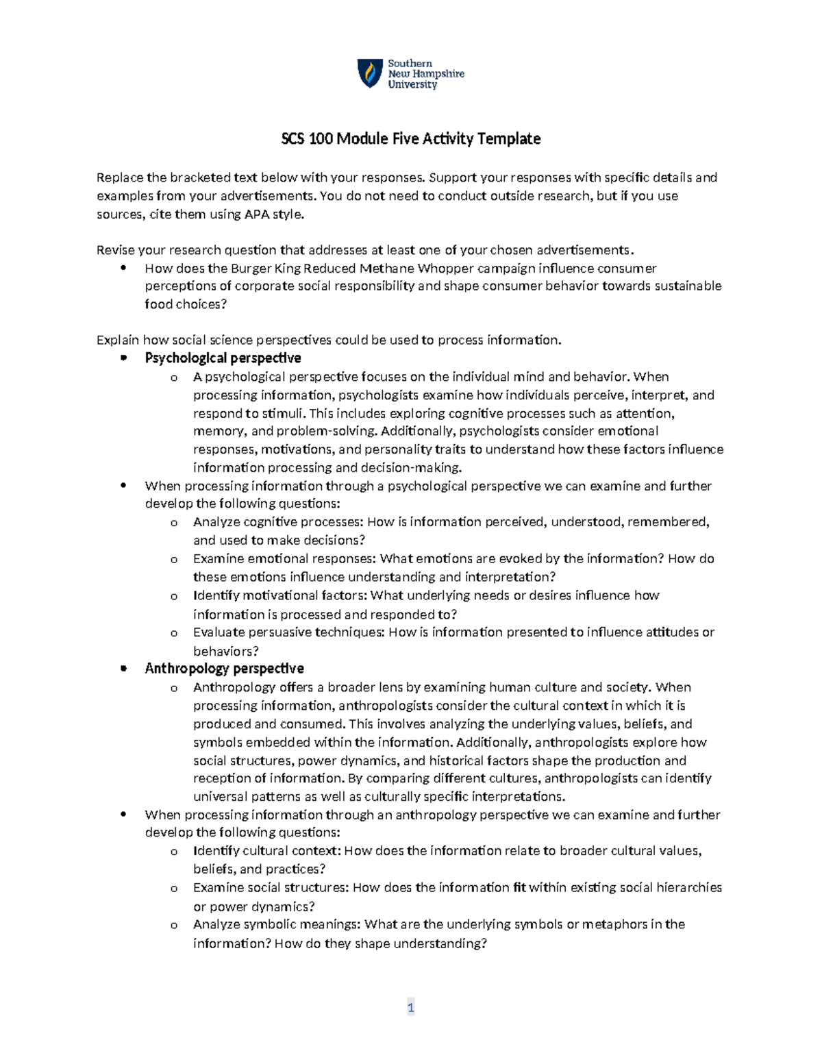 SCS 100 Module Five Activity Template - SCS 100 Module Five Activity Template Replace the ...