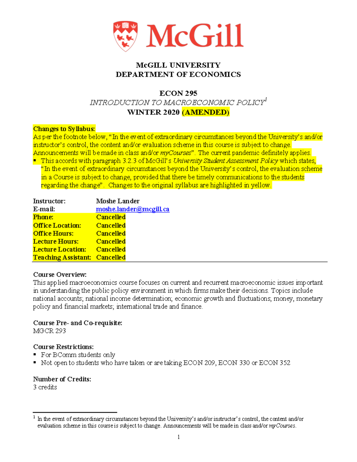 ECON295 - Amended) Outline - McGILL UNIVERSITY DEPARTMENT OF ECONOMICS ...