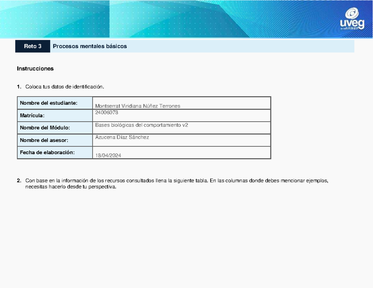 Reto 3 Unidad 1 Bases Biologicas Del Comportamiento Humano Reto 3