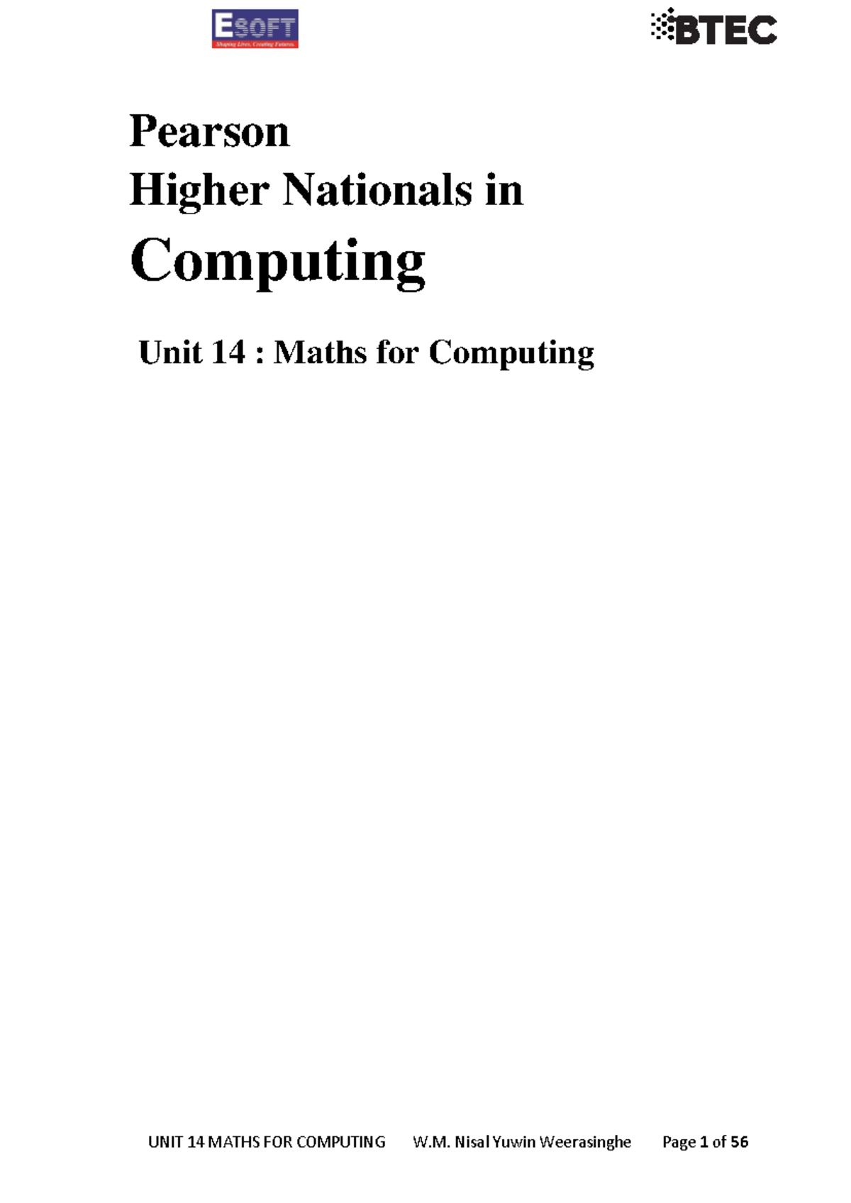 UNIT 14 Maths FOR Computing - Pearson Higher Nationals in Computing ...