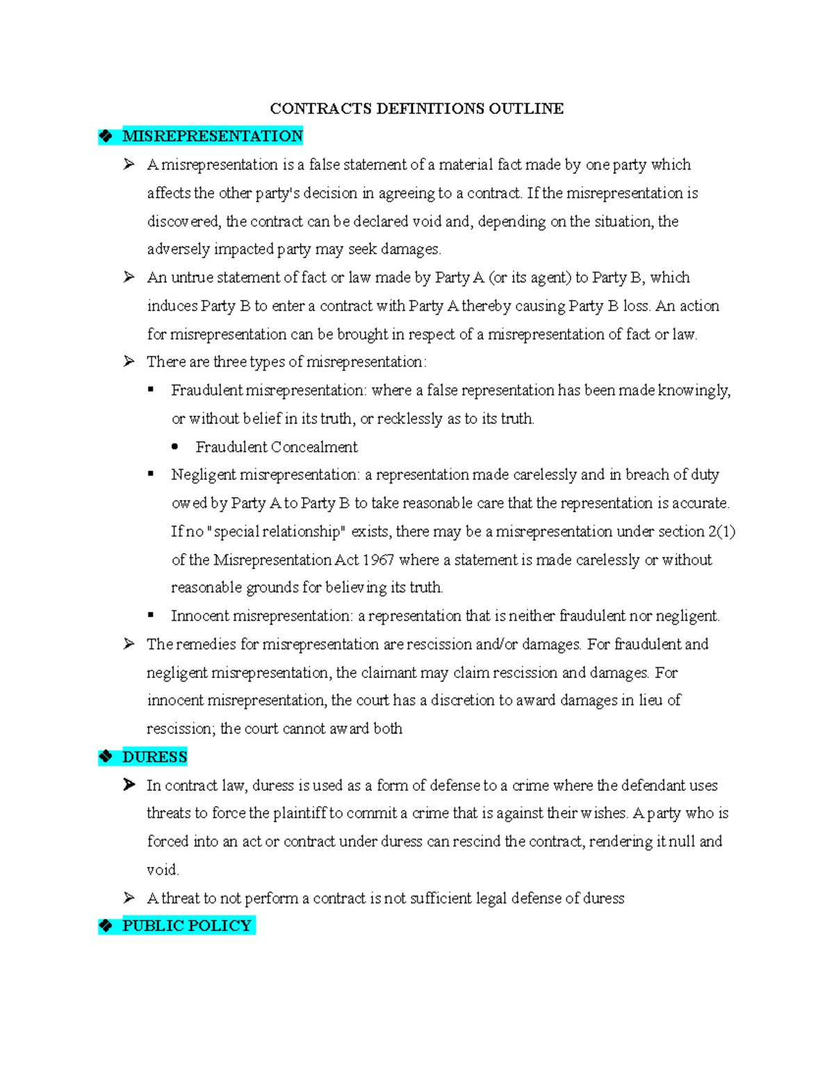 Contracts II Definitions Outline - CONTRACTS DEFINITIONS OUTLINE ...