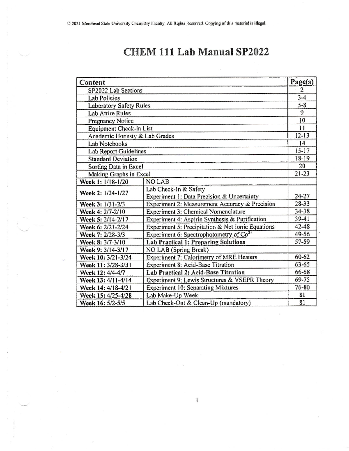 CHEM 111 Lab Lee, LAB Manual Spring 2022 - CHEM 111 - Studocu